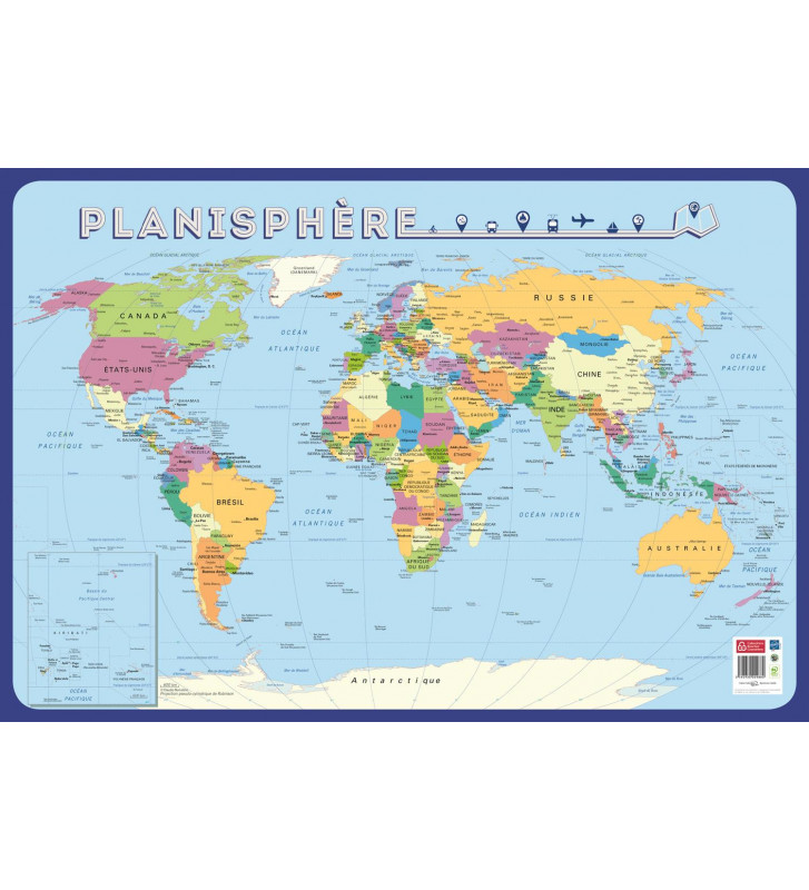 BOUCHUT Poster pédagogique Planisphère 52 x 76 cm - Tout Le Scolaire